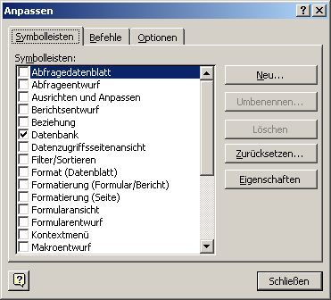 Benutzerabhängige Befehlsleisten - Access im Unternehmen